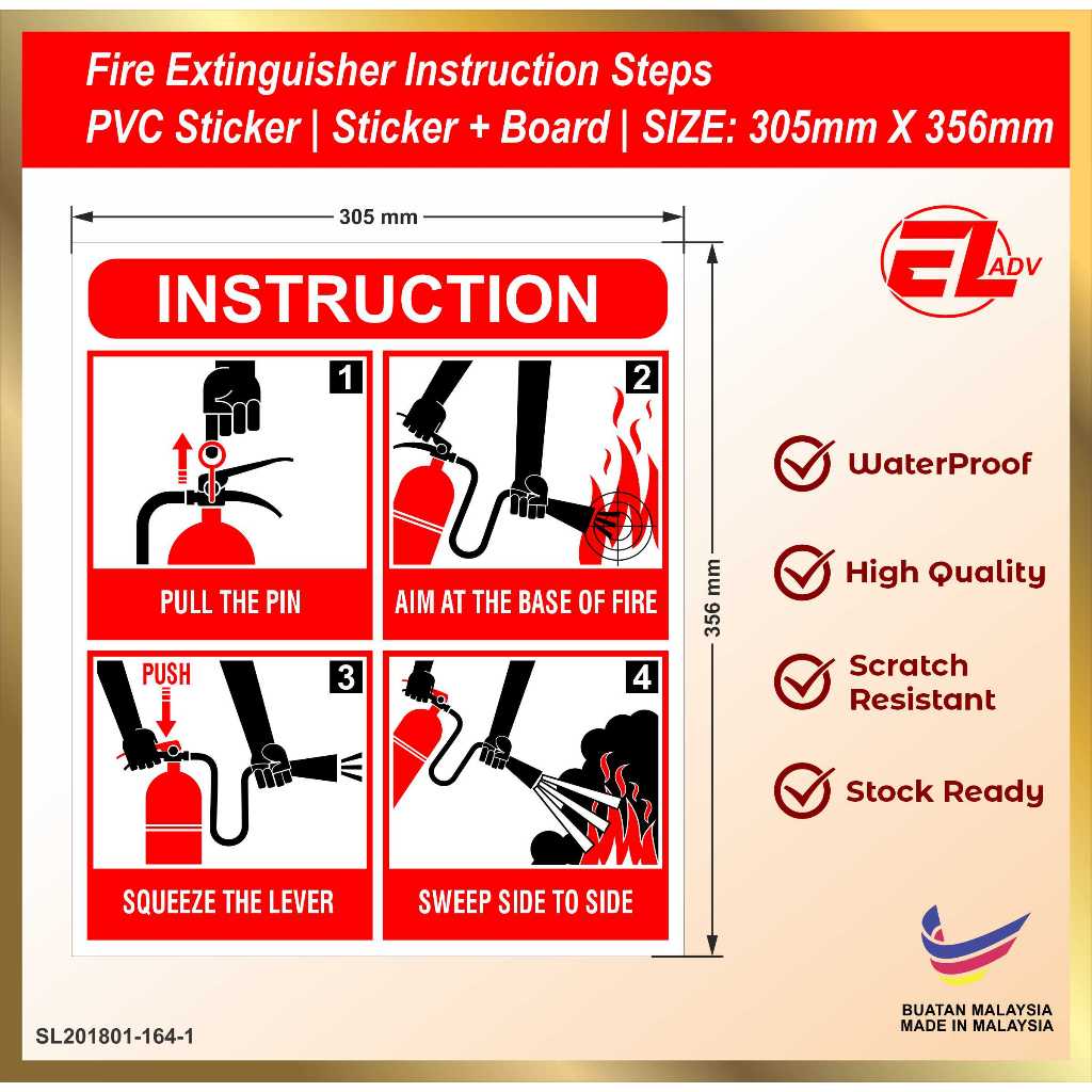 Fire Extinguisher Instruction Steps PVC Sticker/ Sticker + Board ...
