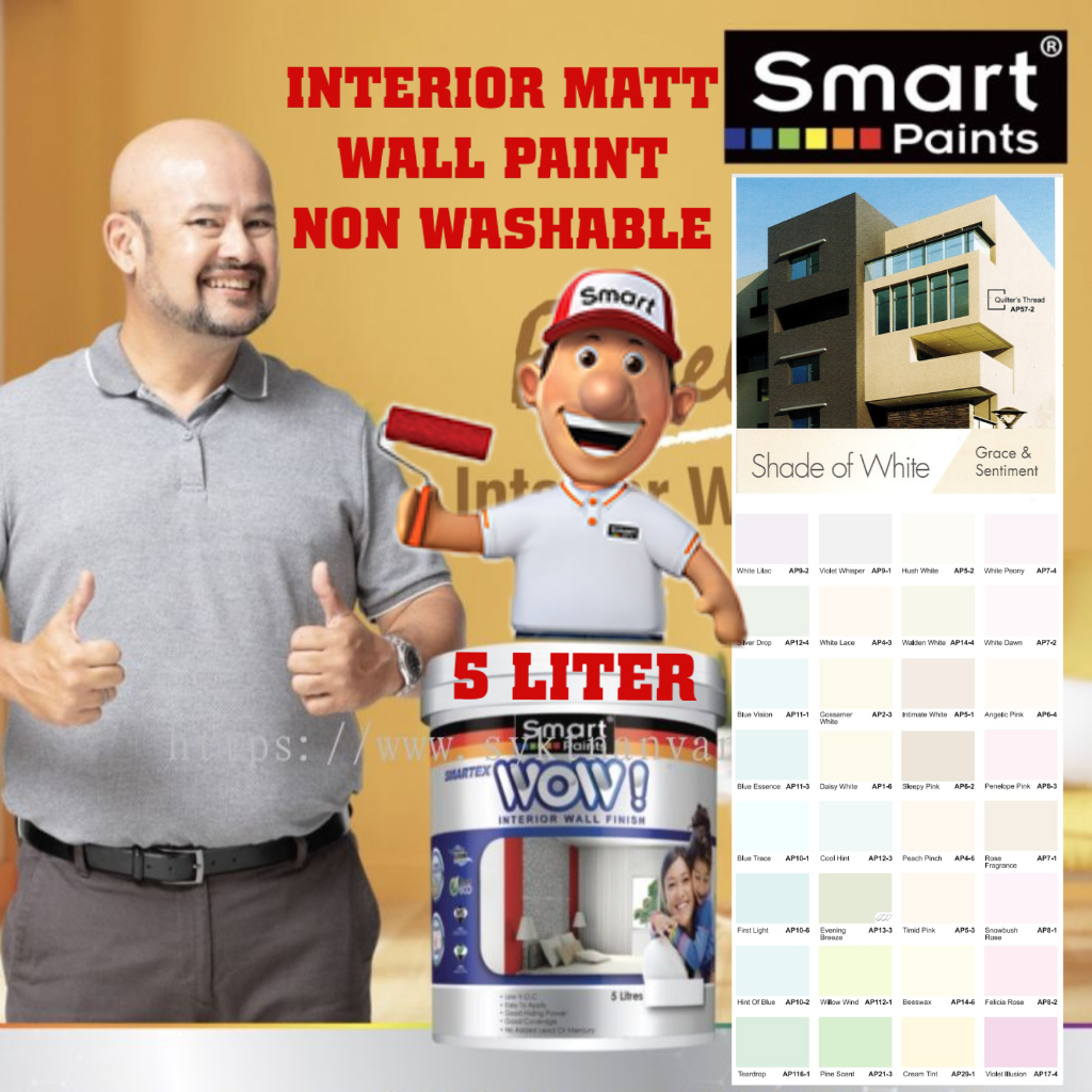 SINAR SMART WOW EMULSION PAINT 5 LITER Cat Batu Cat Dinding Dalam CAT RUMAH Interior Wall Finish ...