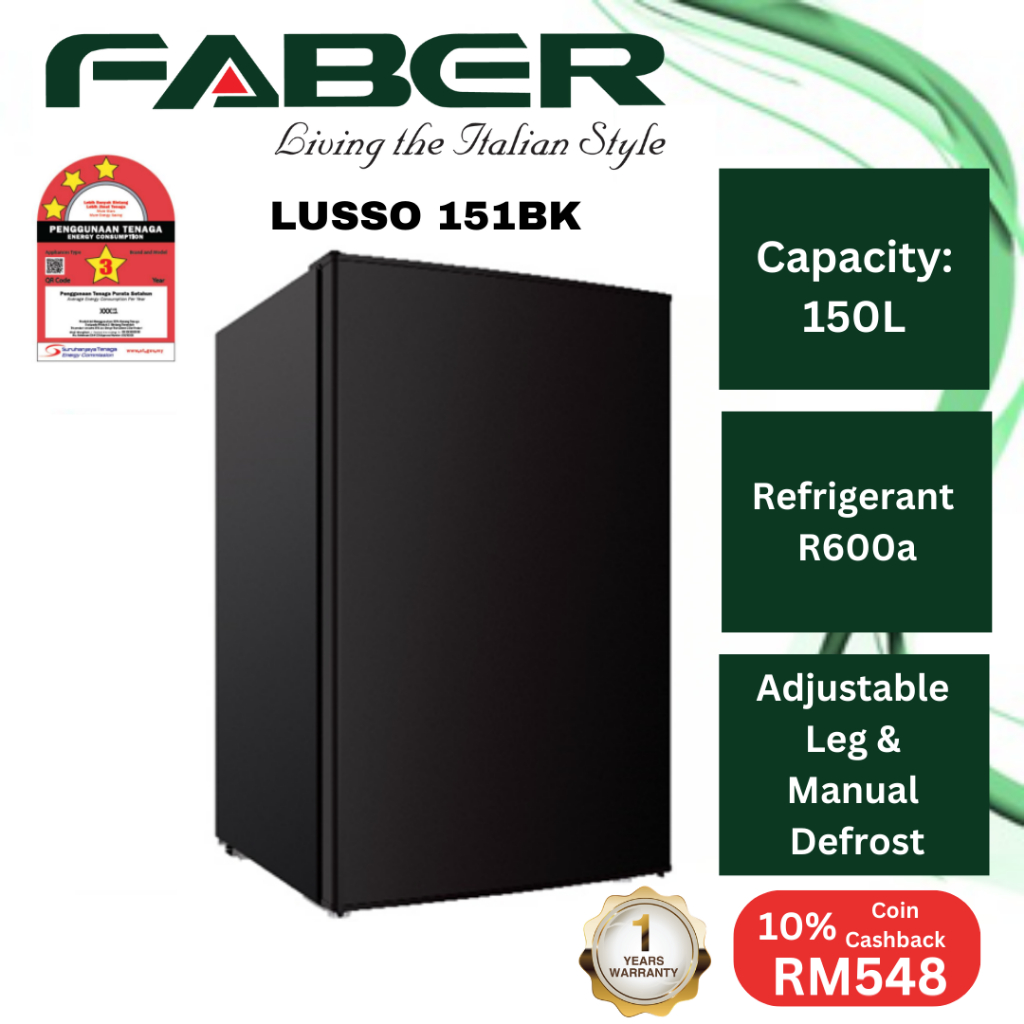 Faber 150L Single Door Refrigerator LUSSO 151BK | Shopee Malaysia