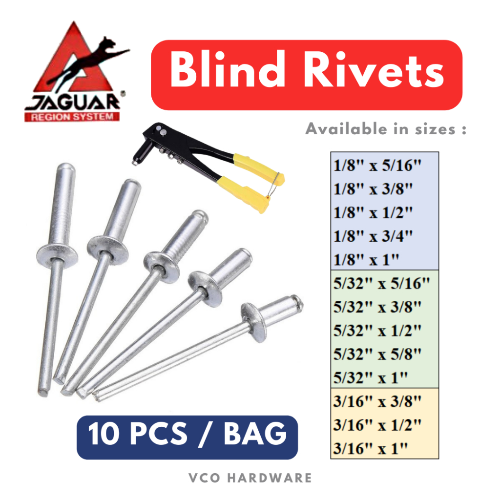 [ 10 PCS ] Jaguar Blind Rivets Nail / Paku Rivet / 1/8“ 5/32” 3/16 ...