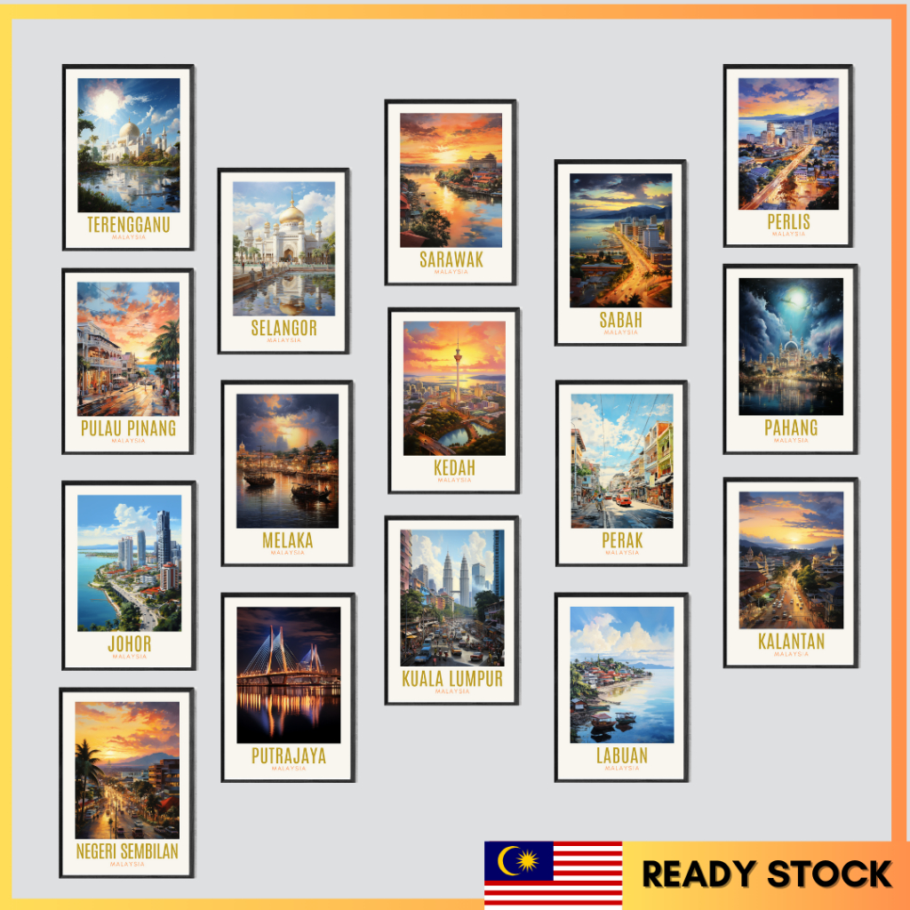Malaysia Travel City Laminated Poster Johor Pahang Kedah Perak Melaka ...