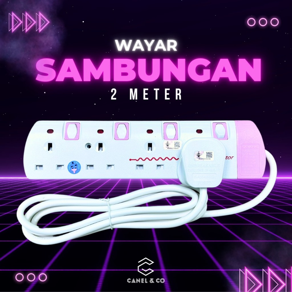 [sirim] 2 Meter White Series Portable Extension Trailing Socket Extension Plug Adapters 1 25mm X