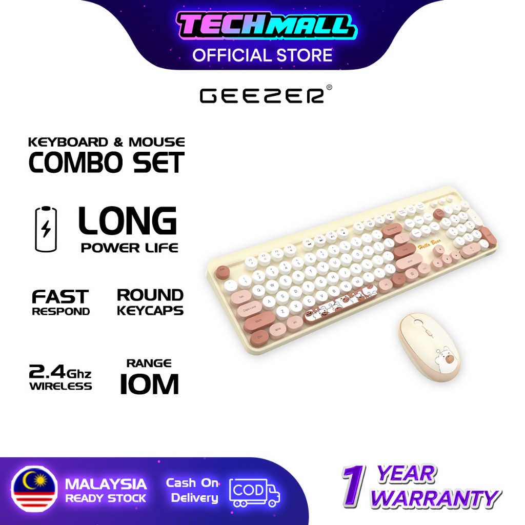 GEEZER HELLO BEAR 2.4GHZ WIRELESS KEYBOARD AND MOUSE COMBO SET | Shopee ...