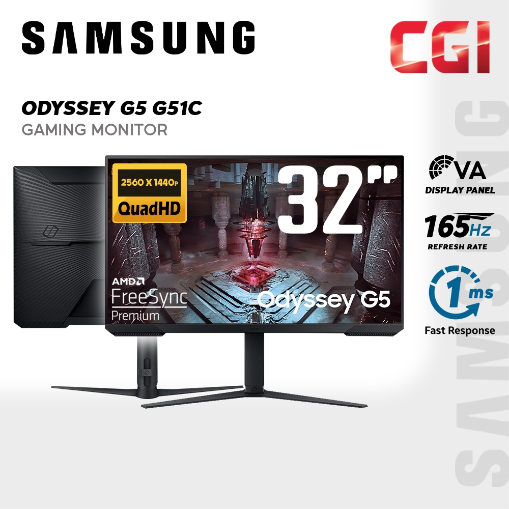 Samsung 32'' LS32CG510EEXXS Odyssey G5 G51C VA WQHD HDR10 165Hz 1ms Freesync Premium Ergonomic ...