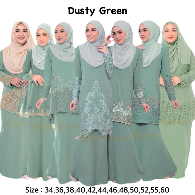 🔥(SIZE 34-60) TEMA SEDONDON BAJU KURUNG DUSTY GREEN RAYA 2025 | KURUNG MODEN RIAU KEBAYA LACE ...