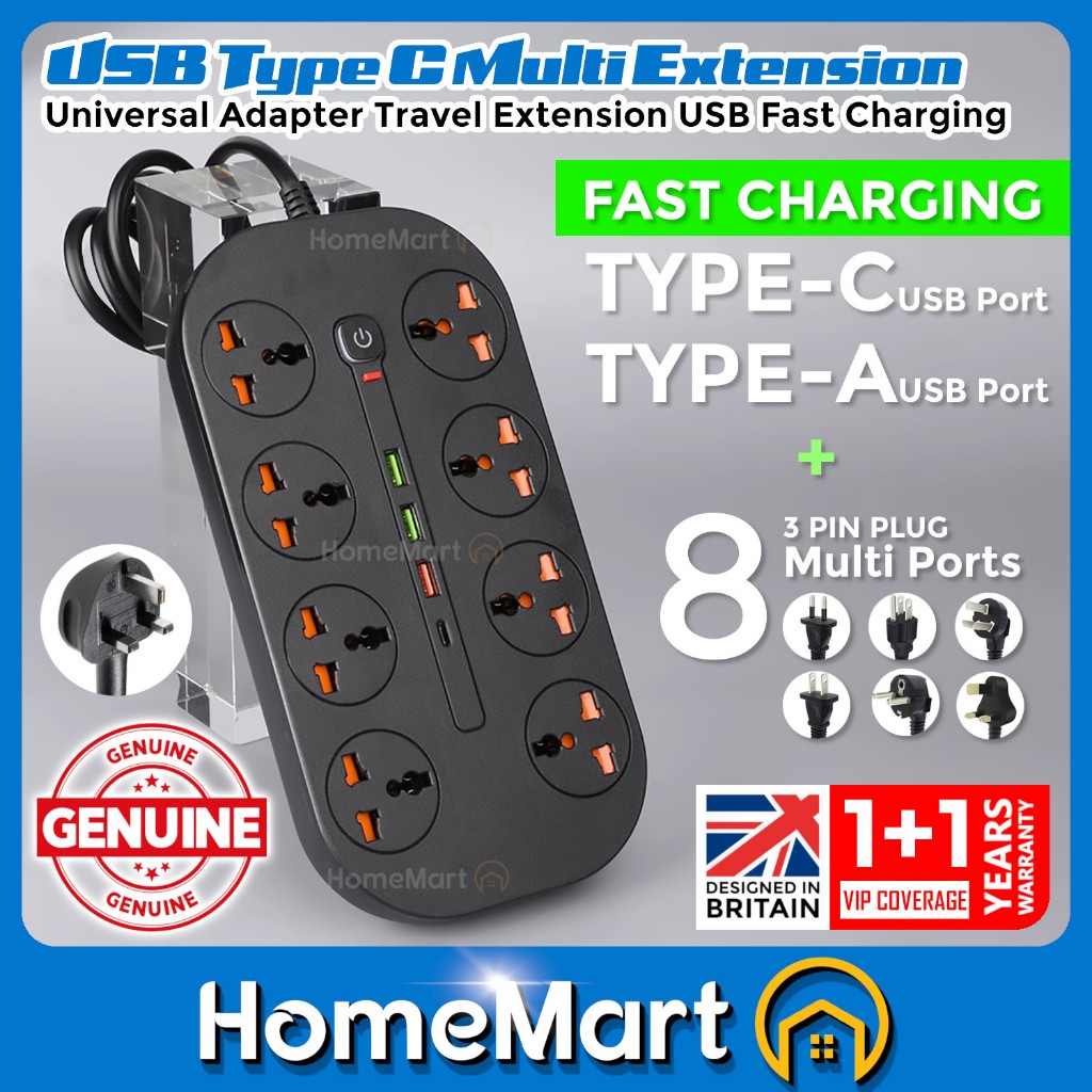 USB Type C Extension Universal Power Strip Extension Plug Power Socket ...