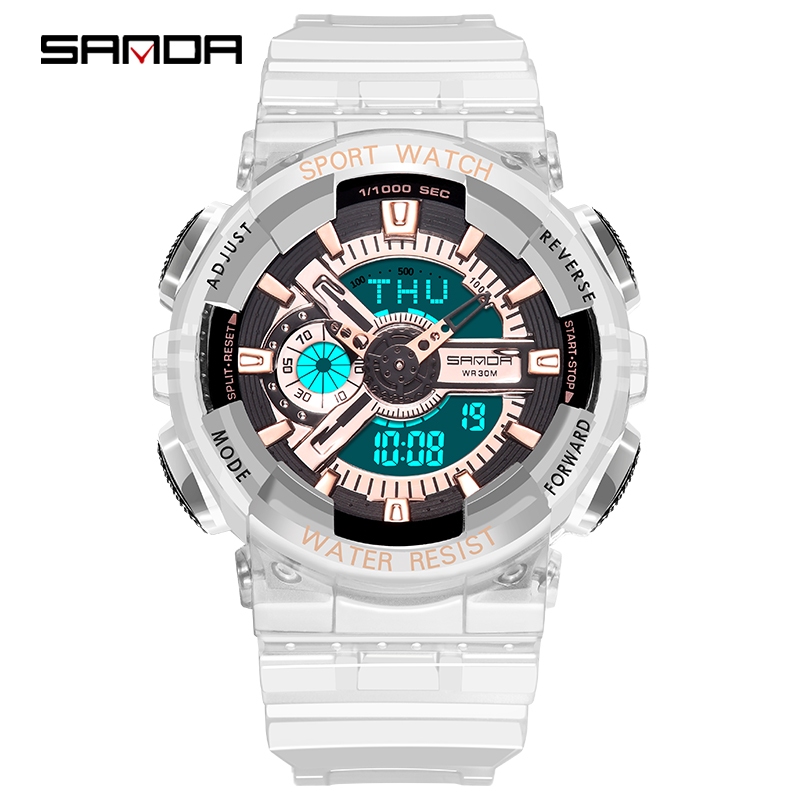 SANDA Waterproof Transparent Strap Mens Watch Women Watch LED Digital ...