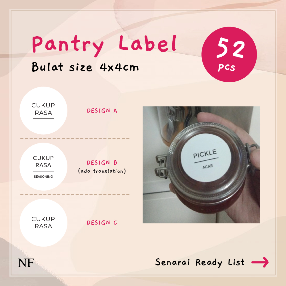 52pcs Round Pantry Label (Minimalist) | Sticker Label Dapur Bulat ...