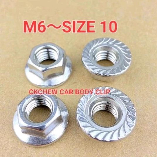 (50-Bijih )NUT SAIZ 10 (M6)FLANGED HUT NUT FLANGE NUT | Shopee Malaysia