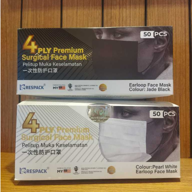 RESPACK 4-Ply Premium Surgical Face Mask (JADE BLACK)/(PEARL WHITE ...