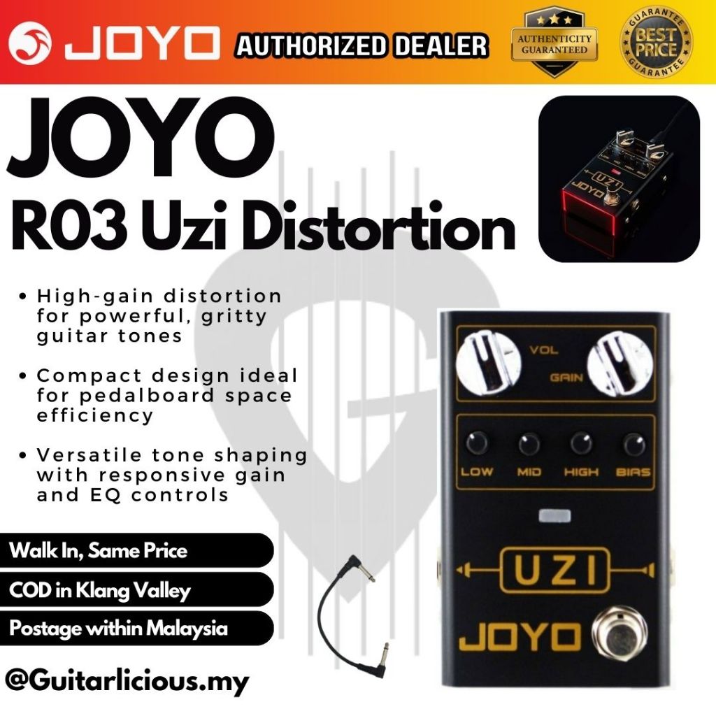 JOYO UZI Distortion (R03) Guitar Effects Pedal with free patch cable ...