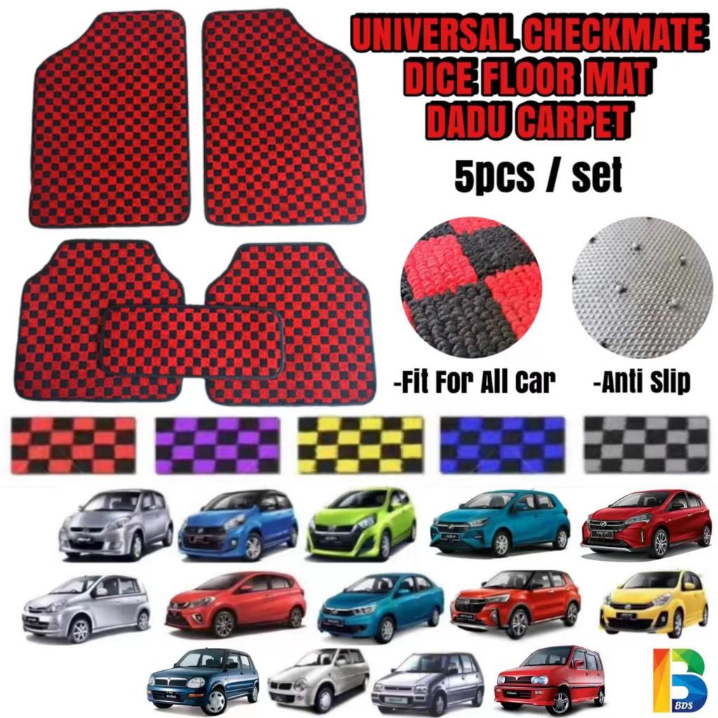 PERODUA 5pcs Universal Thailand Floor Mat Checkmate Carpet Dadu Karpet ...