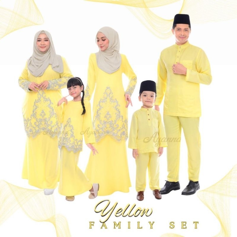 BAJU RAYA 2024 TEMA YELLOW KUNING BAJU KURUNG MODEN LACE MUSLIMAH ...