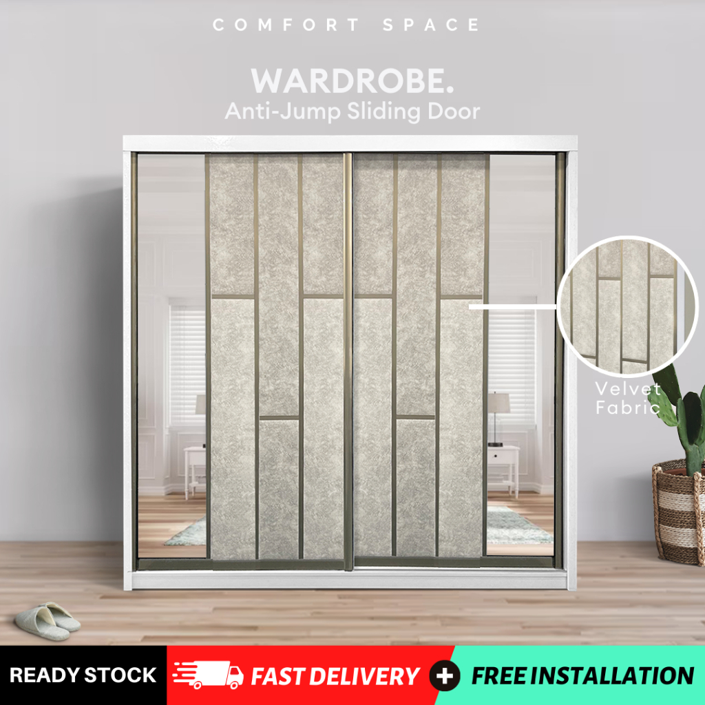 🔥 Lowest Price 🔥 Premium White 6x8,8x8 Anti Jump Sliding Door Wardrobe | Melamine | Almari 衣橱 ...