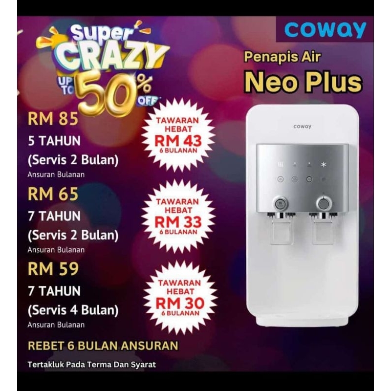 [7 𝗬𝗲𝗮𝗿s 𝗙𝗿𝗲𝗲 𝗦𝗲𝗿𝘃𝗶𝗰𝗲 ️]Coway Water Purifier Neo Plus | Shopee Malaysia