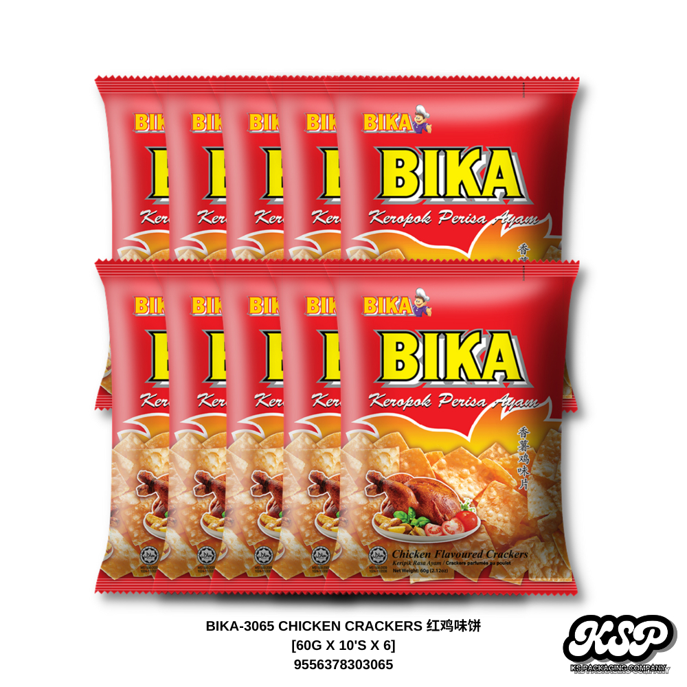 60g x 10 pcs Bika 3065 Chicken Flavoured Cracker Snack Keropok Perisa Ayam 香薯鸡味片零食 Halal ...