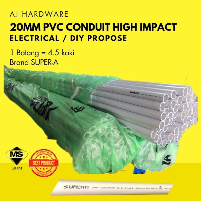 20mm 3/4" PVC ELECTRICAL DIY Conduit Pipe SIRIM [ 1 length = 4.5ft ...