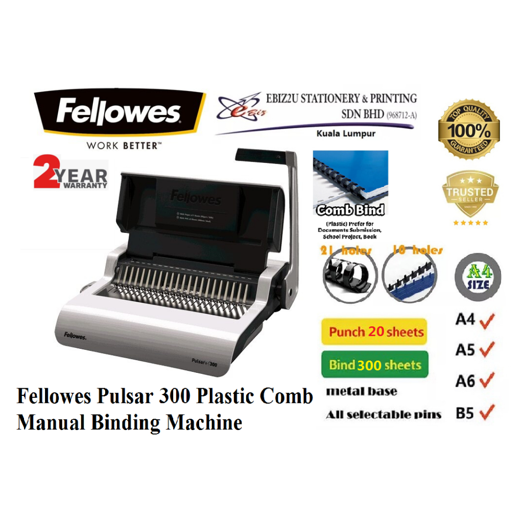 Fellowes Pulsar 300 Plastic Comb Binding Machine (binding machine, heavy duty binding machine ...