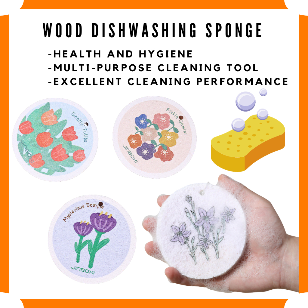 3pcs Compressed Wood Pulp Sponge Dishwashing Sponge Kitchen Cleaning ...