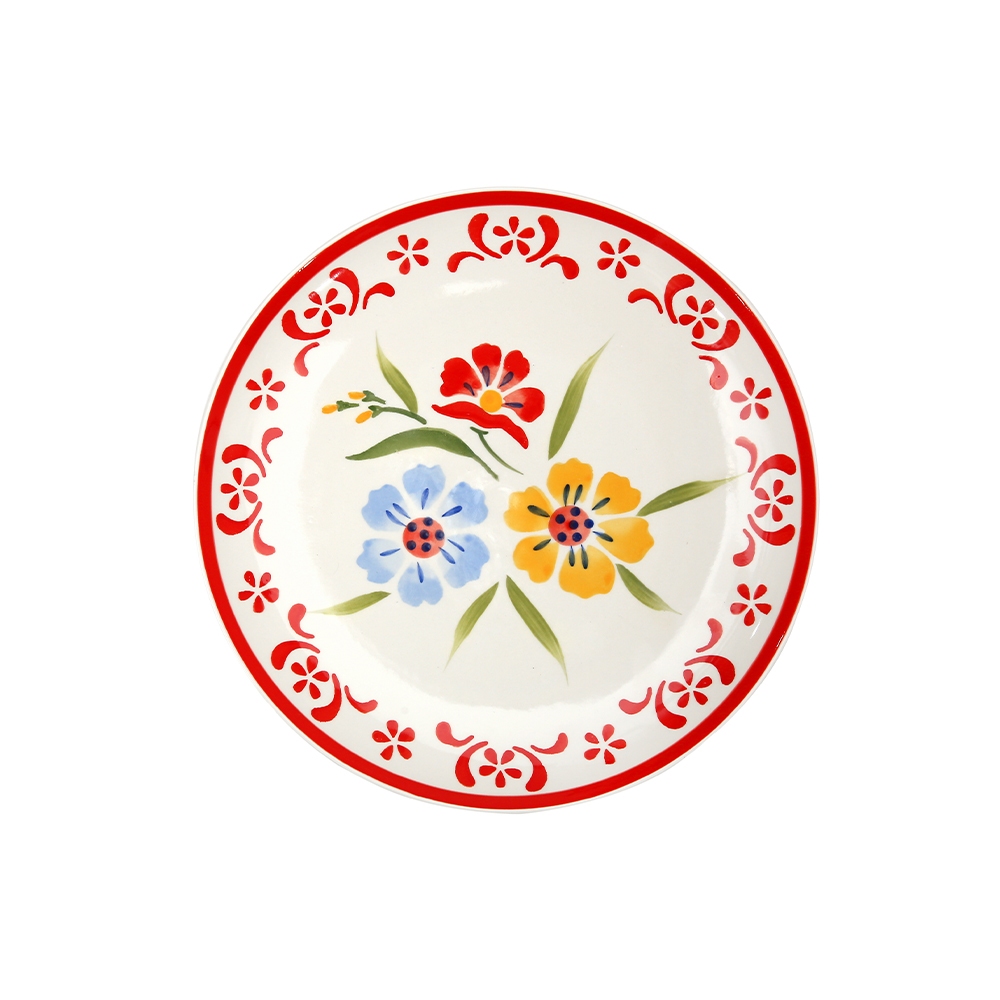 Felli Ceramic Hand Painted Coupe Dinner Plate 9" - Vintage Flora Red ...