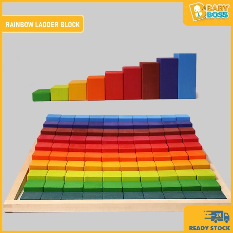 BabyBoss Colorful Nature Wooden Rainbow Ladder Block Nesting Bowl ...