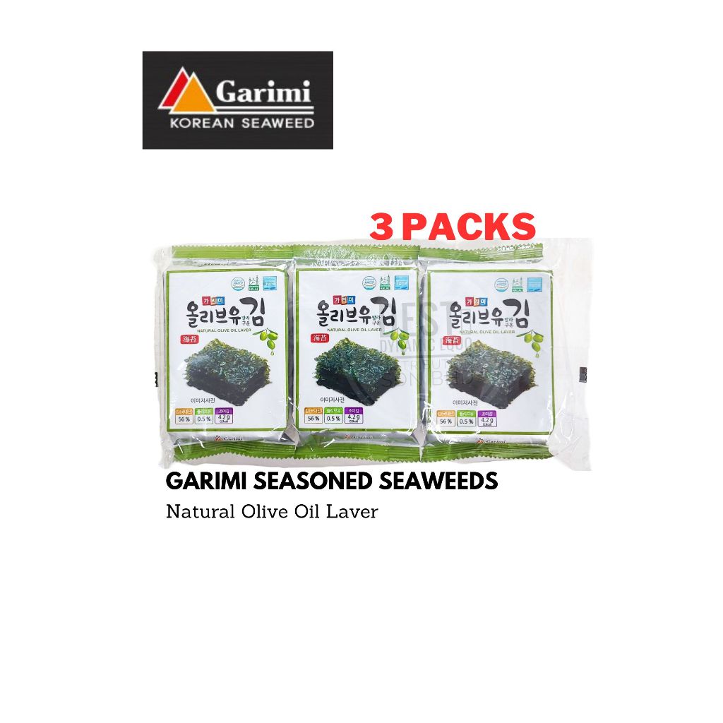Garimi Seasoned Seaweed Natural Olive Oil Laver 4.2g x 3pkt Halal Korea ...