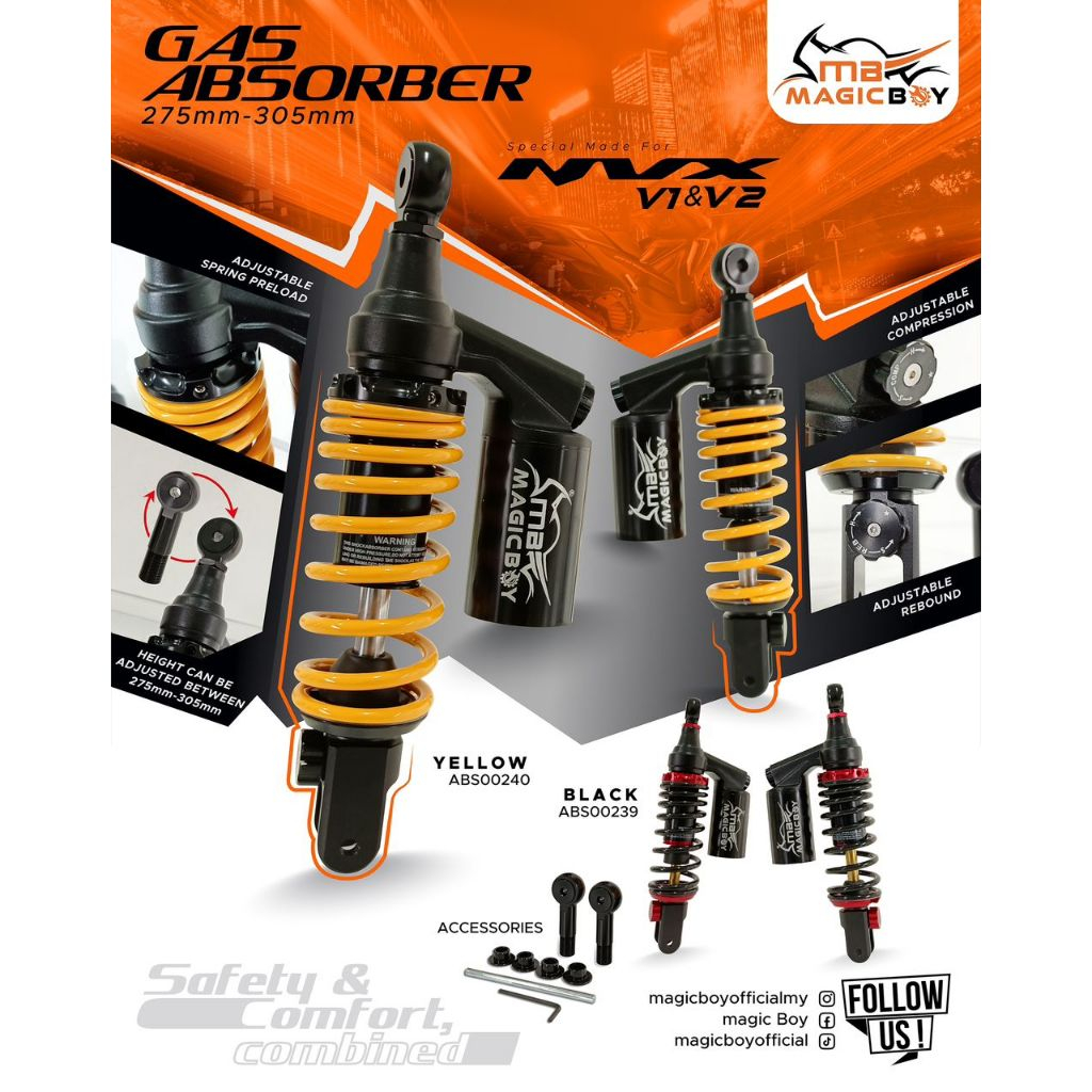 MAGIC BOY REAR ABSORBER MONOSHOCH ADJUSTABLE ( 275MM - 305MM 2OPTION ...