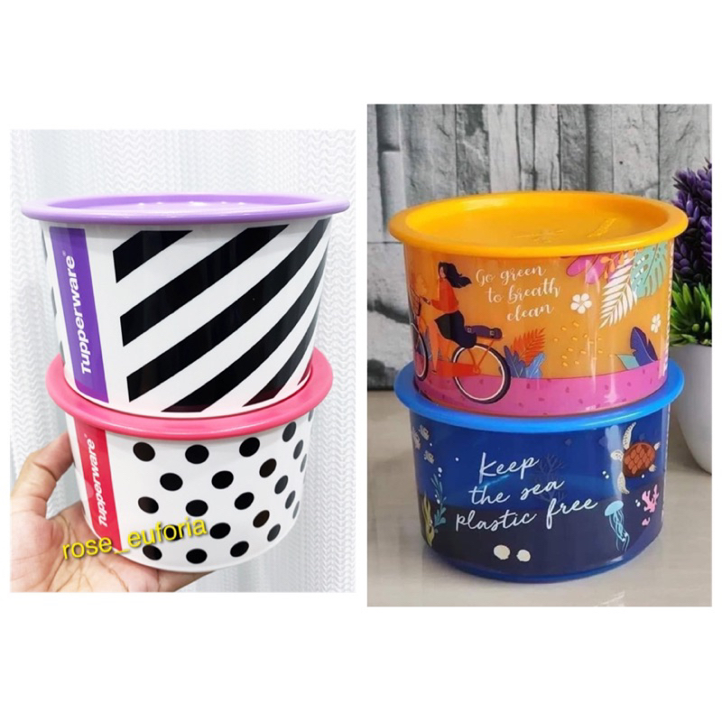 Tupperware Dots Stripes One Touch Topper 2 Eco Love One Touch Topper OT Canister Orange Blue ...