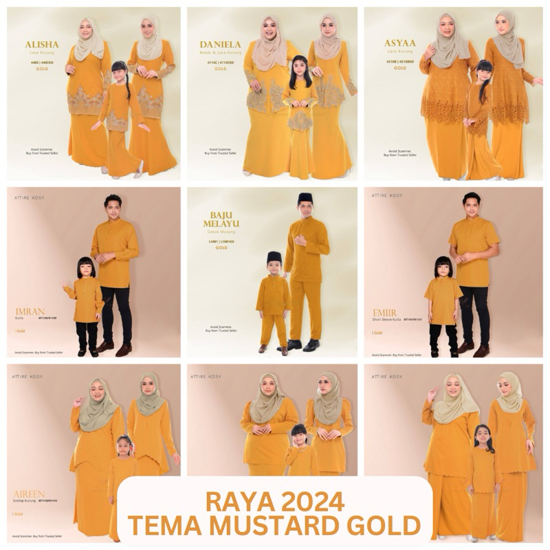 Set Family Tema Kuning Mustard Gold. Baju Raya 2024. Baju Raya Plussize ...