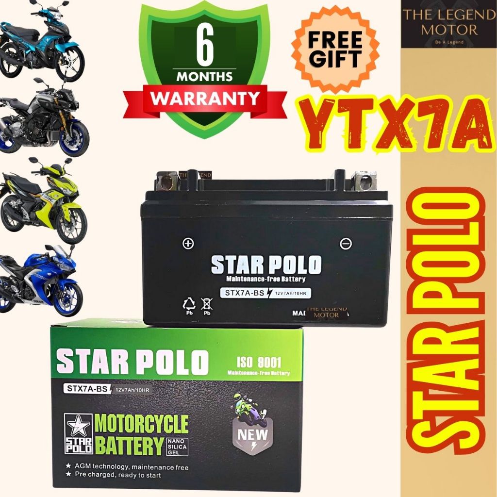 STAR POLO Gel YTX7A Battery Bateri Motor Batteri VR125 VS150 ELIT125 ...