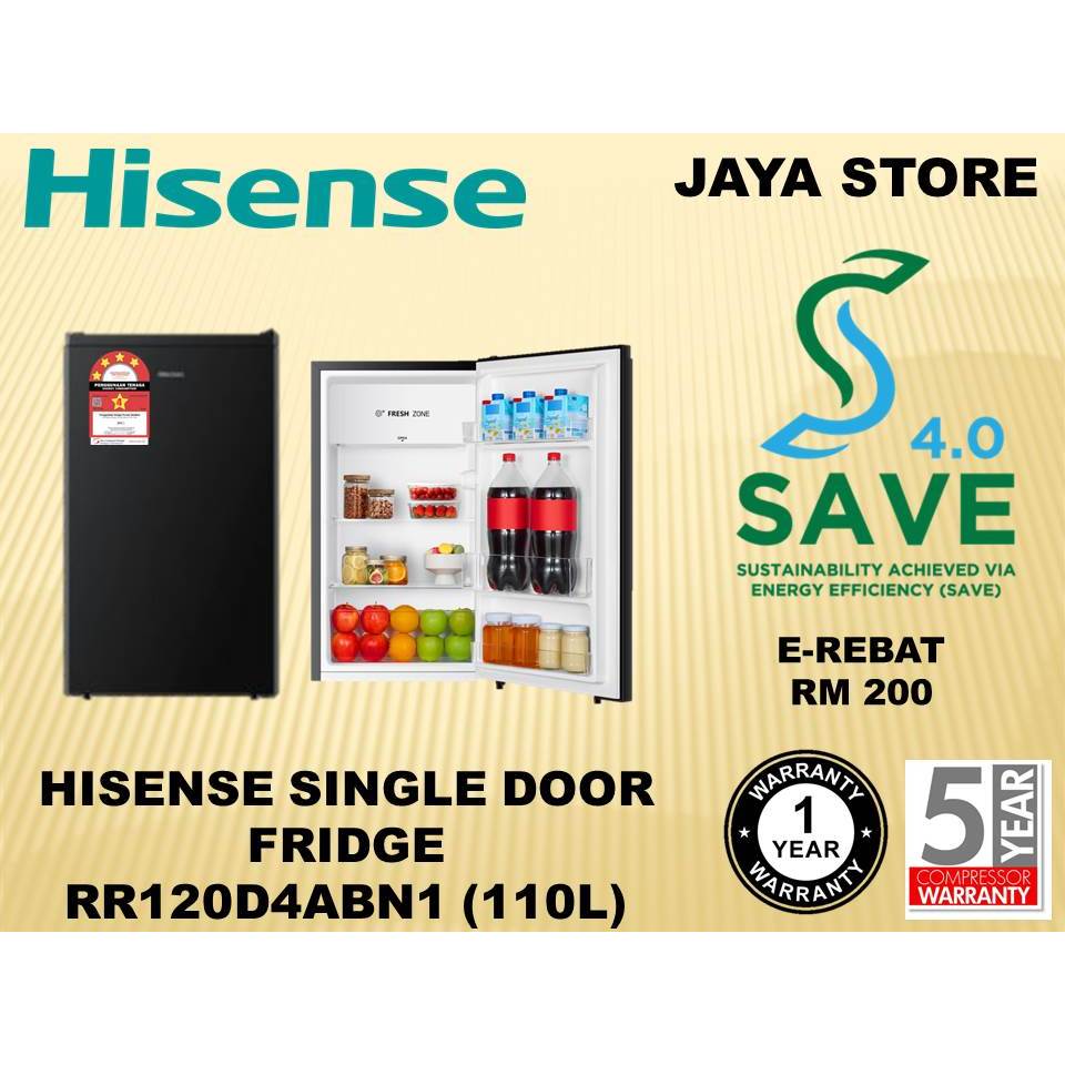 [SAVE4.0] Hisense 110L Single Door Fridge RR120D4ABN1 1 Door ...