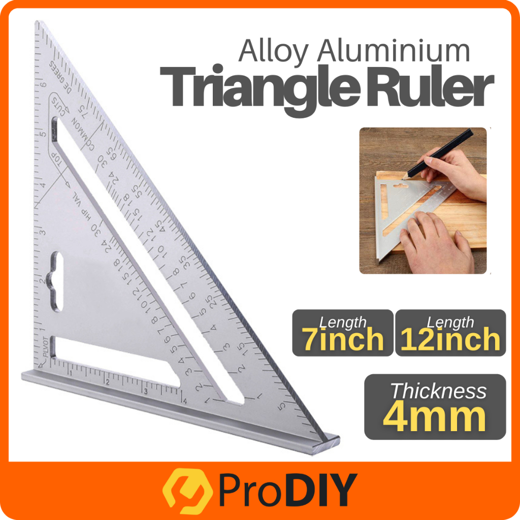 MAYA-185 7/12 Inch Metric Ruler Aluminium Alloy Protractor Triangle ...