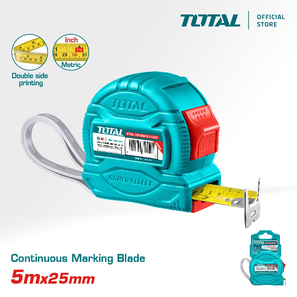 TOTAL Steel Measuring Tape (5m x 25mm/8m x 25mm) Single Button With ...