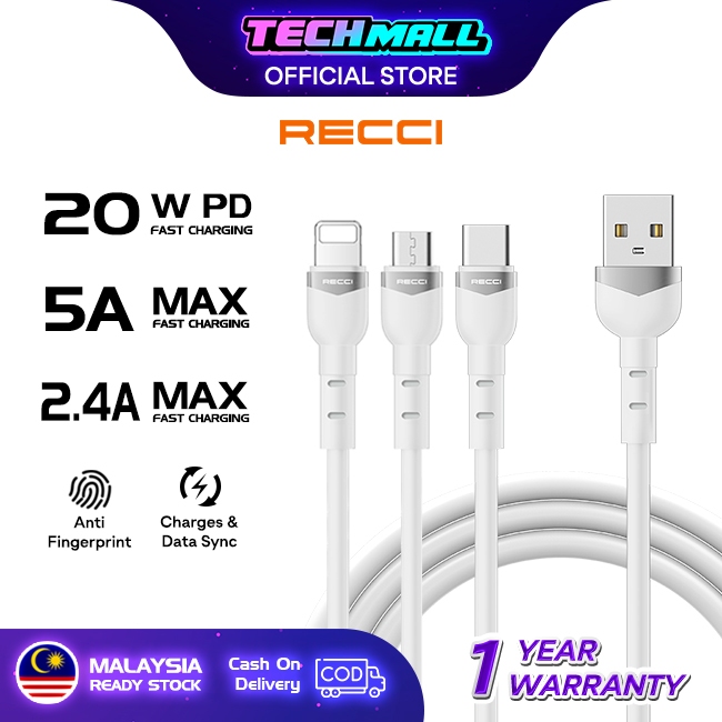 RECCI RTC_N35M/N35C/N35L/P35CL FAST CHARGING CABLE 1M | Shopee Malaysia