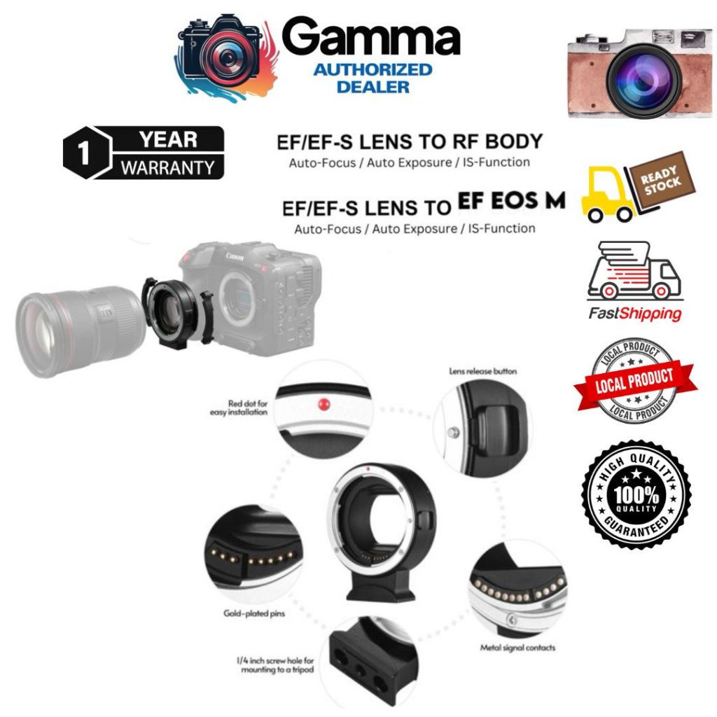 Gamma Ef Efs Autofocus Adapter To Eos R Body Original 1 Years Warranty