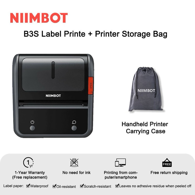 NIIMBOT B3S Bluetooth Label Printer Maker Sticker Portable Mini Thermal Jewelry Barcode Printer ...