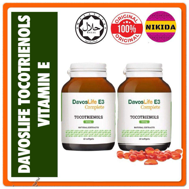 2 BOTOL DAVOSLIFE VITAMIN E TOCOTRIENOL MAL18126021NC 60biji 50MG ...