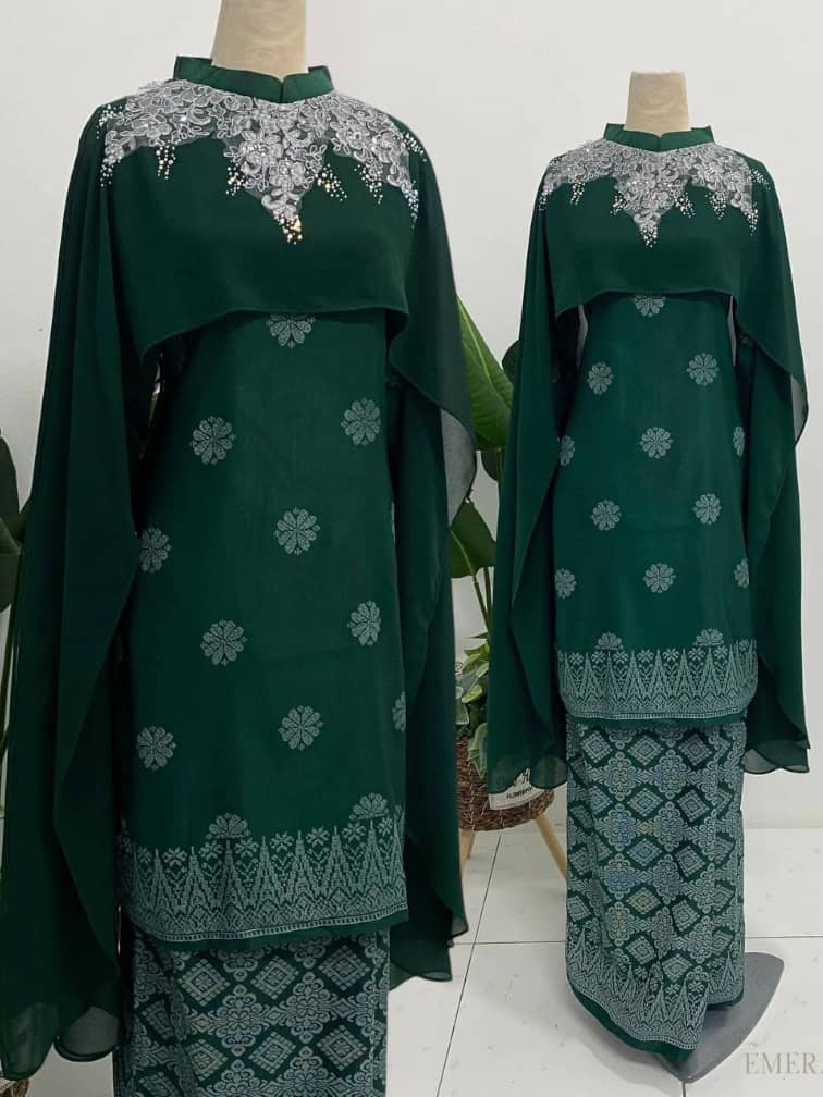 Warna Emerald Green〕Baju Kurung Moden Songket Printed NORMALA | Shopee ...