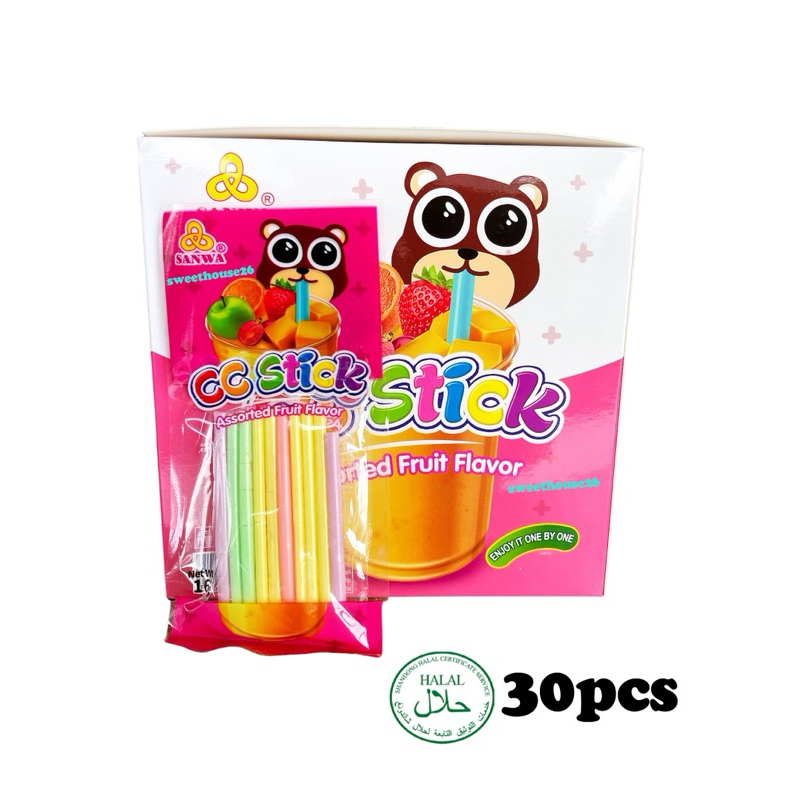 Sanwa CC Stick Candy Assorted Fruit Flavour 16g x 30pcs Halal | Shopee ...