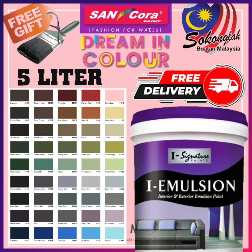 SANCORA I EMULSION 5 LITER Interior Wall Matt Paint / Cat Dinding Dalam Tidak Kilat ( PAGE C ...