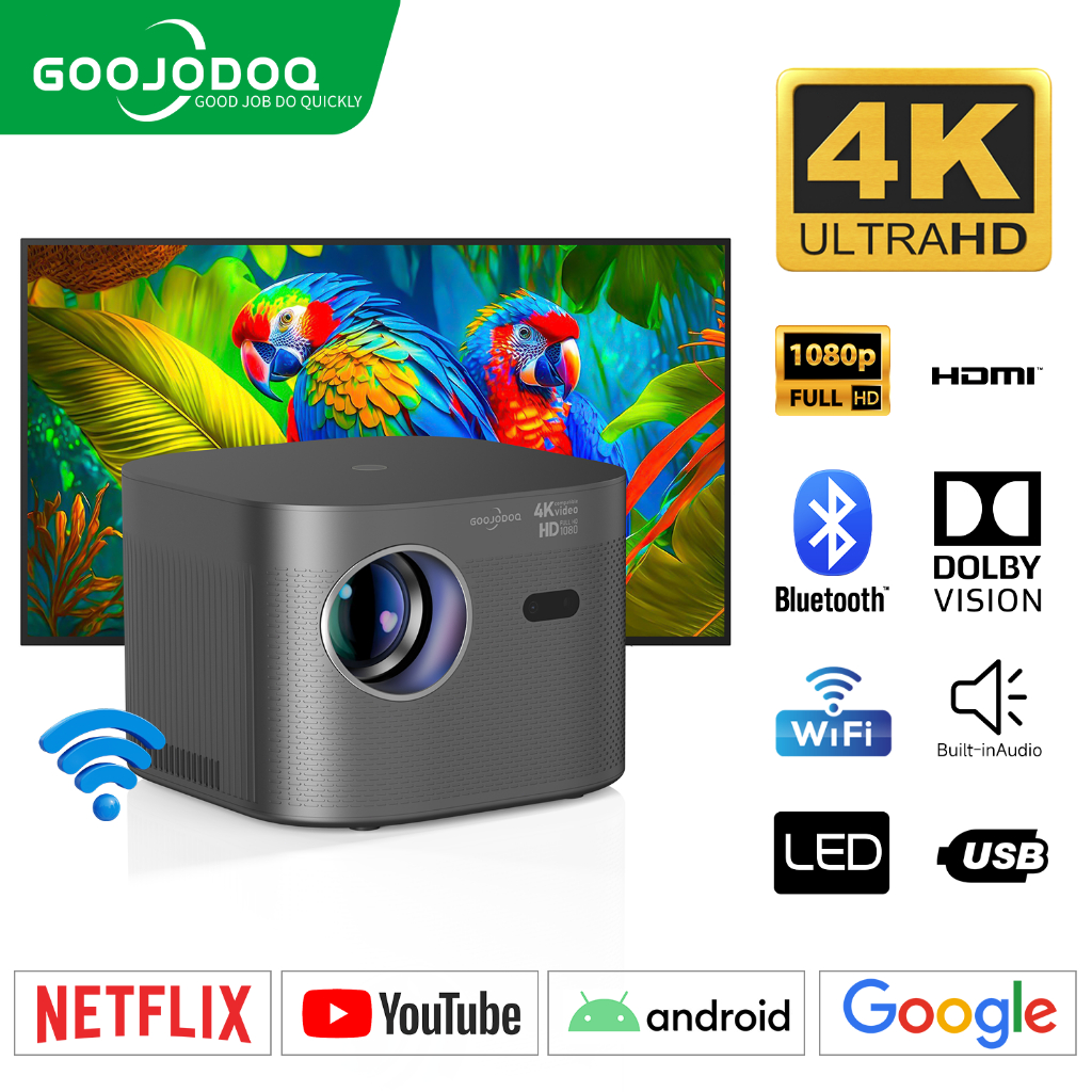 GOOJODOQ 13000 LM Mini Projector Full HD home projector supports IOS ...