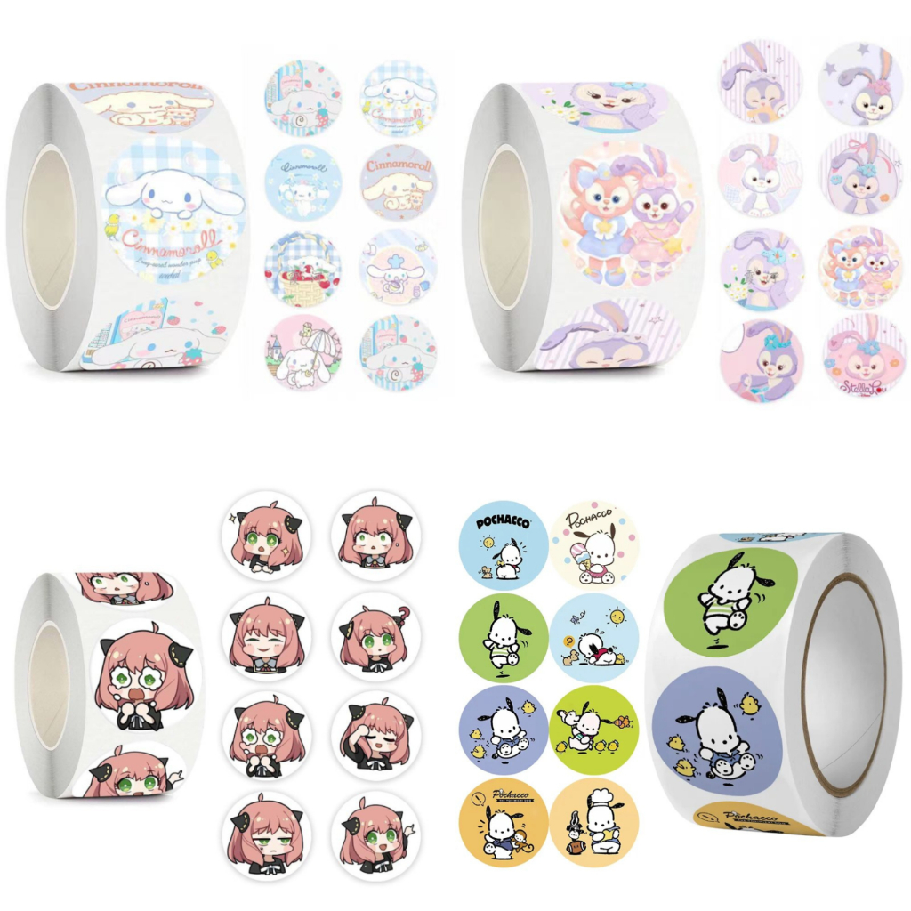 500pcs Cute Round Sticker Tapes Cinnamoroll Stella Thank You Anya ...