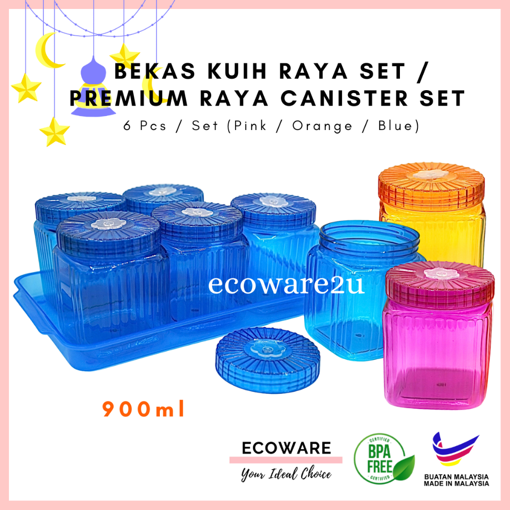 ECOWARE 6pcs Set Bekas Kuih Raya Set / Cookies Container Set / Bekas ...