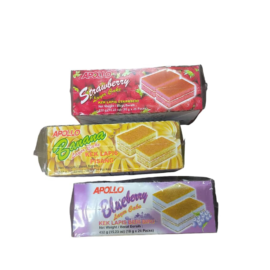 Apollo Layer Cake Flavours Blueberry/ Strawberry/ Banana (18g x 24pkt ...