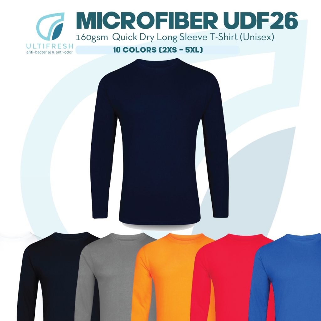 ULTIFRESH Anti-Bacterial Long Sleeve Microfiber Jersey Plain T-Shirt ...