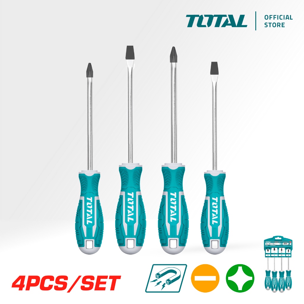 TOTAL Screwdriver Set (4 Pcs) With Slotted (SL5.5 + SL6.5) & Phillips ...