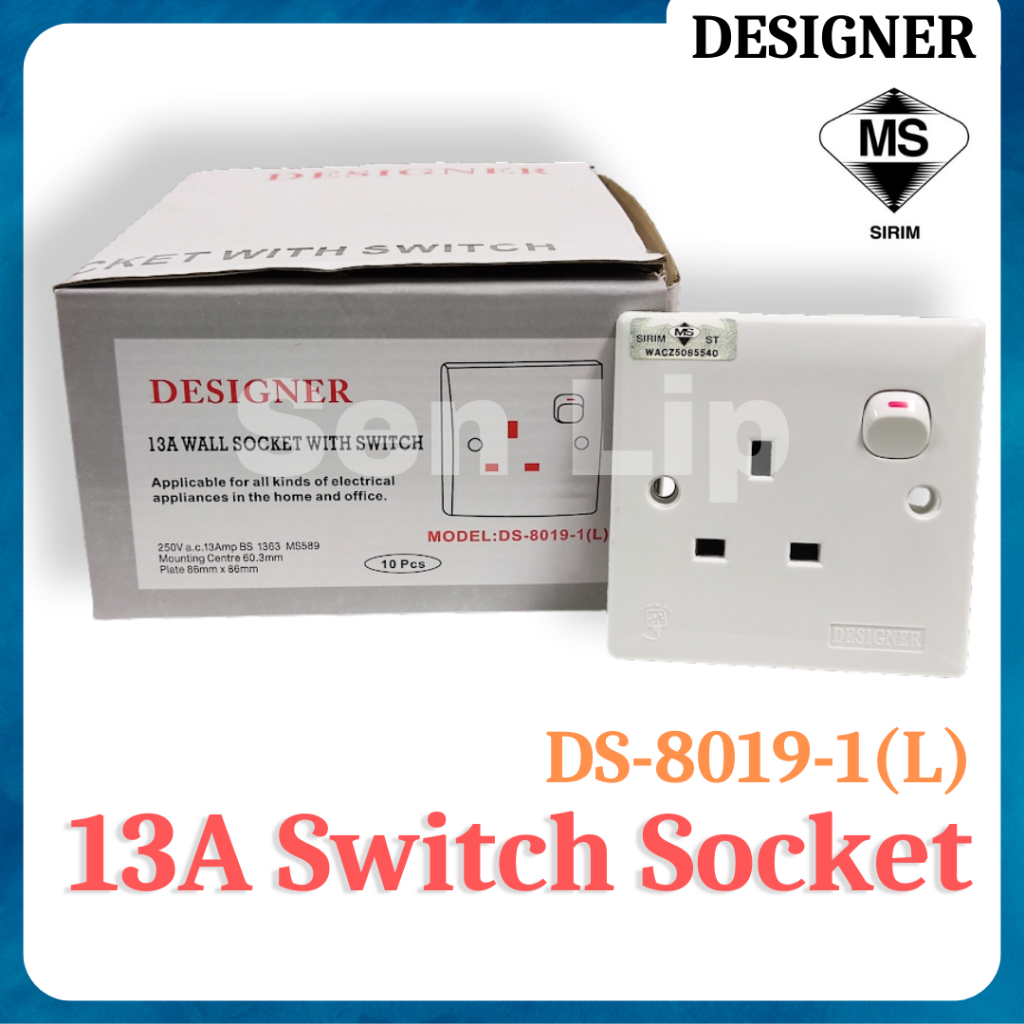 DESIGNER 13A Wall Socket with Switch (SIRIM) DS-8019-1(L) | Shopee Malaysia