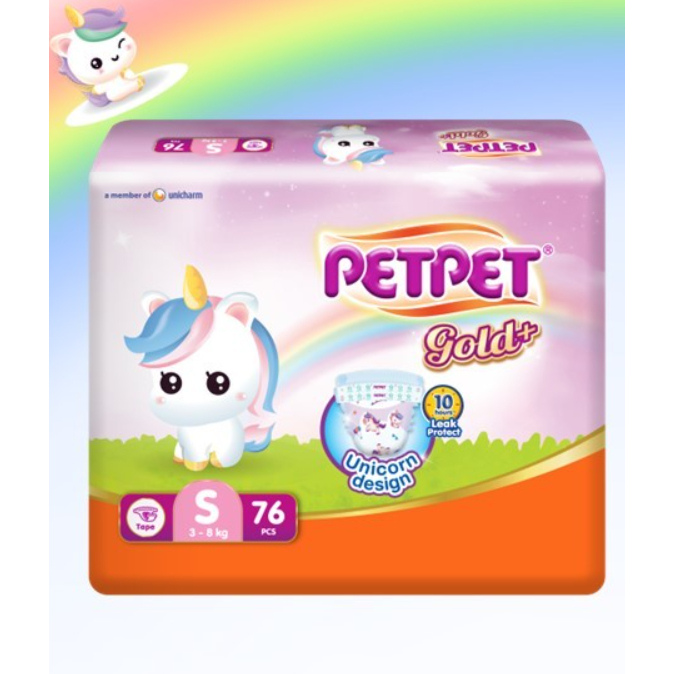 PetPet Tape Diaper Gold+ Mega Pack - Unicorn/S (76's)/M (64's)/L (54's ...