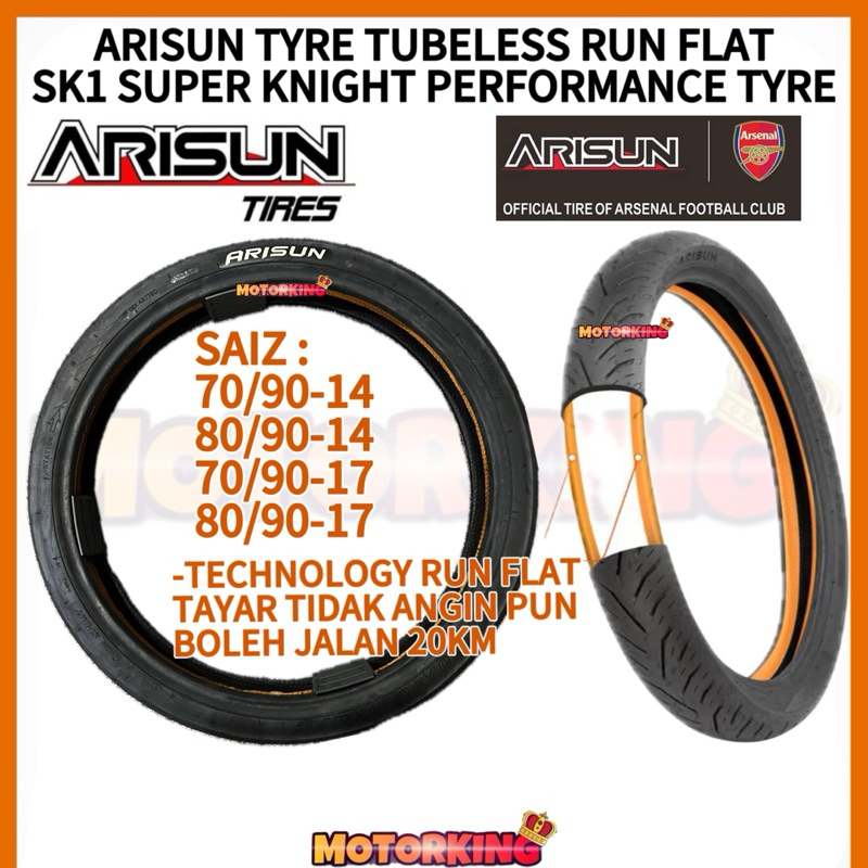 ARISUN TYRE TUBELESS RUN FLAT SK1 SUPER KNIGHT PERFORMANCE TYRE TAYAR ...