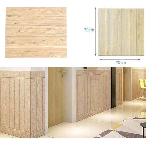 【Ready Stock】70×70cm 3D Self Adhesive Anti Collision Wall Plain Wood ...